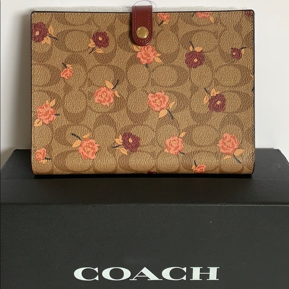 Coach | Other | Coach Signature Peony Print Leather Notebook | Poshmark